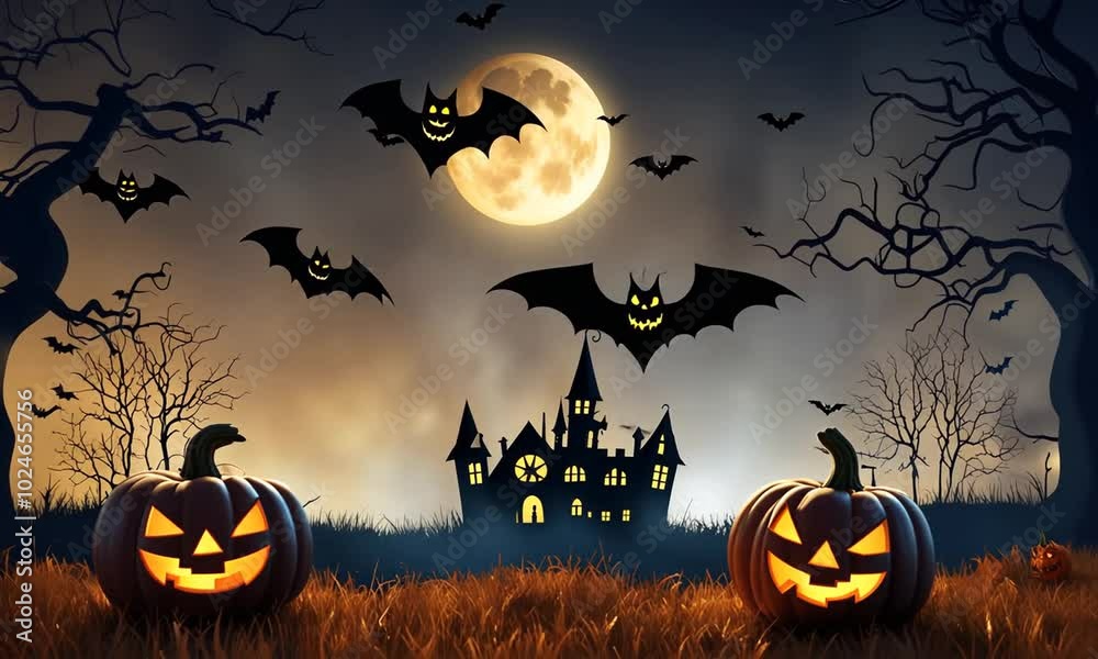 Halloween animation scary night of halloween. Looping halloween ...