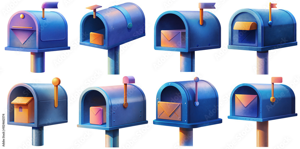 Cartoon illustration set of mailbox with Grainy Textures. isolate on a ...