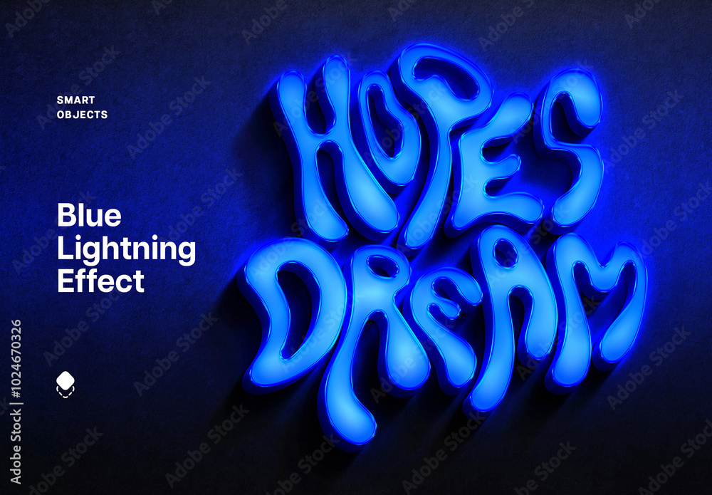 Blue Neon Light Text & Logo Effect Mockup Stock Template | Adobe Stock