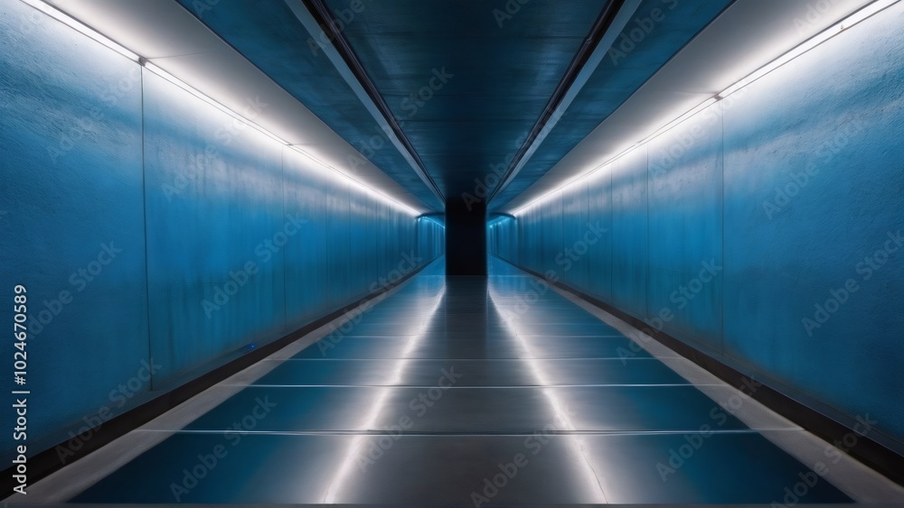 Futuristic Underground Tunnel with Blue Lighting: A sleek, modern ...