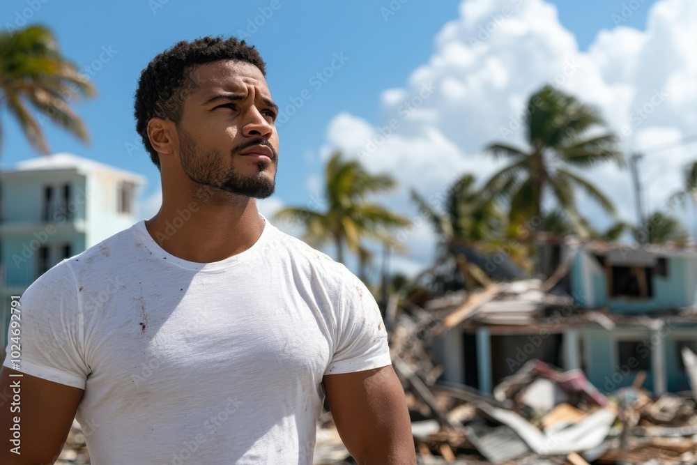 A determined man stands amid the destruction caused by a natural ...