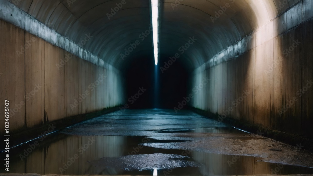 Underground Water Tunnel with Reflections: A dimly lit underground ...