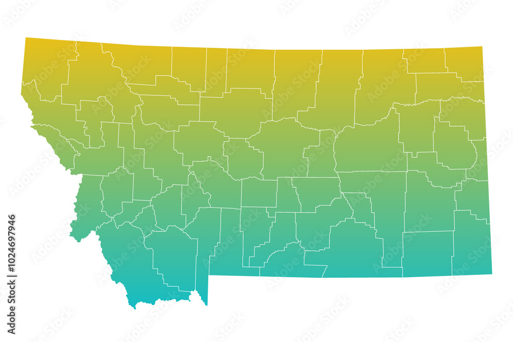 Montana administrative map. counties map of Montana, blank Map, empty ...