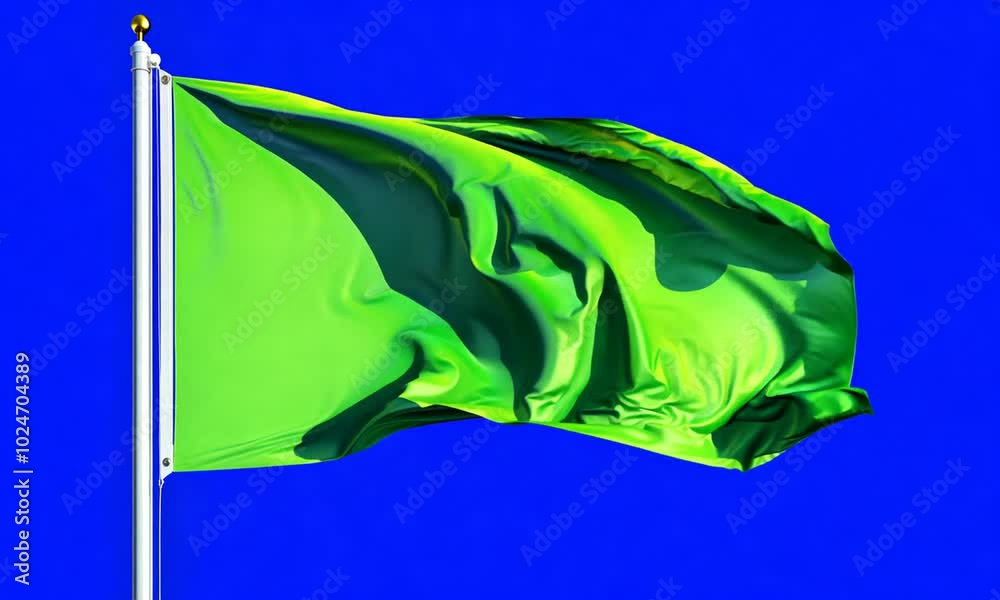Chroma key green screen flag waving in the wind against a chroma key ...
