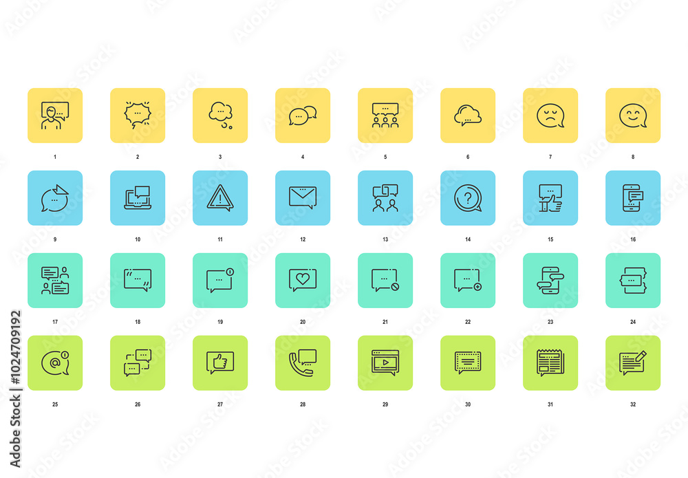Vector set of speech bubbles flat line web icons. Each icon with ...