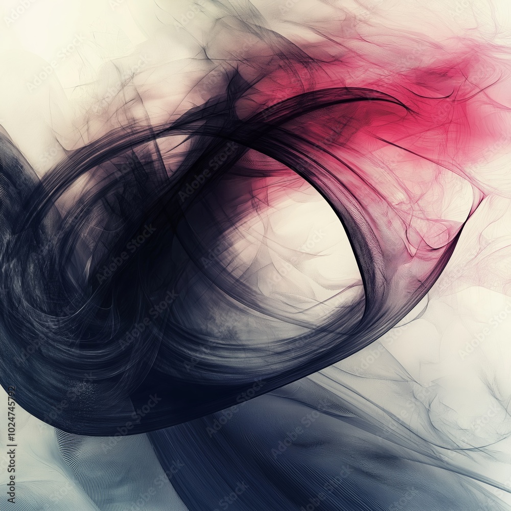 Poster Dynamic swirling red and black forms contrast with fluid motion ...