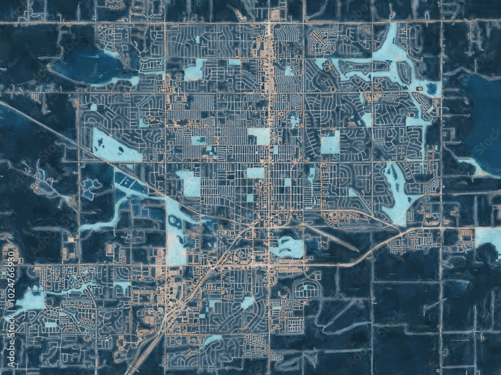 Painterly Style City Map of Longmont Colorado, USA in a Blue Color ...