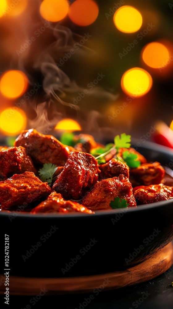 Spicy laal maas, a fiery Rajasthani mutton curry with a deep red color ...