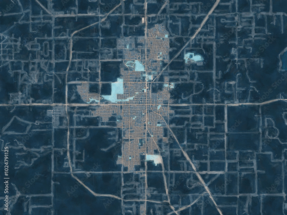 Painterly Style City Map of Roswell New Mexico, USA in a Blue Color ...