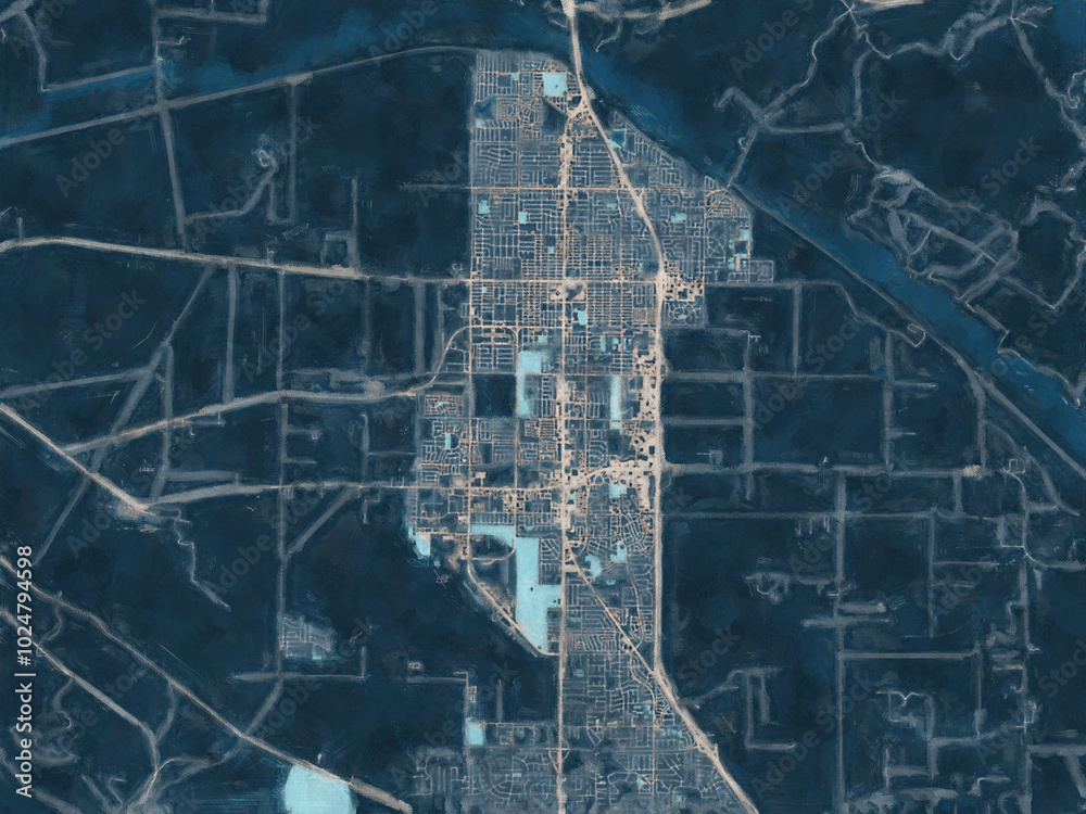 Painterly Style City Map of Santa Maria California, USA in a Blue Color ...