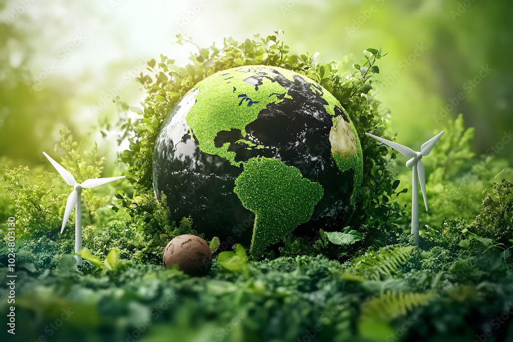 conceptual illustration of ecofriendly sustainable world with green ...
