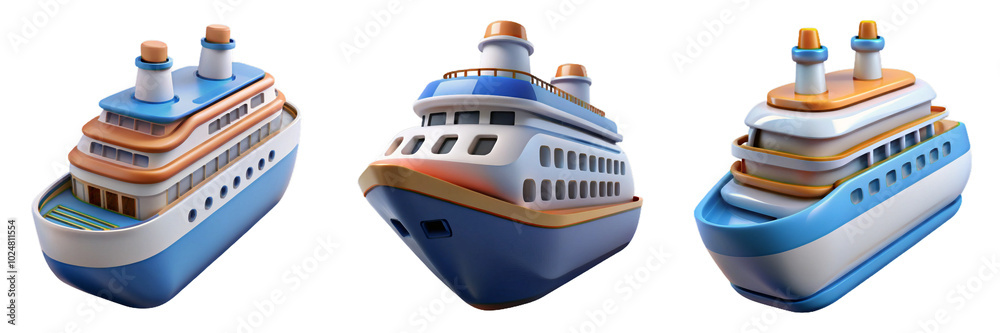3d render set of cruise ship isolated on transparent background Cartoon ...