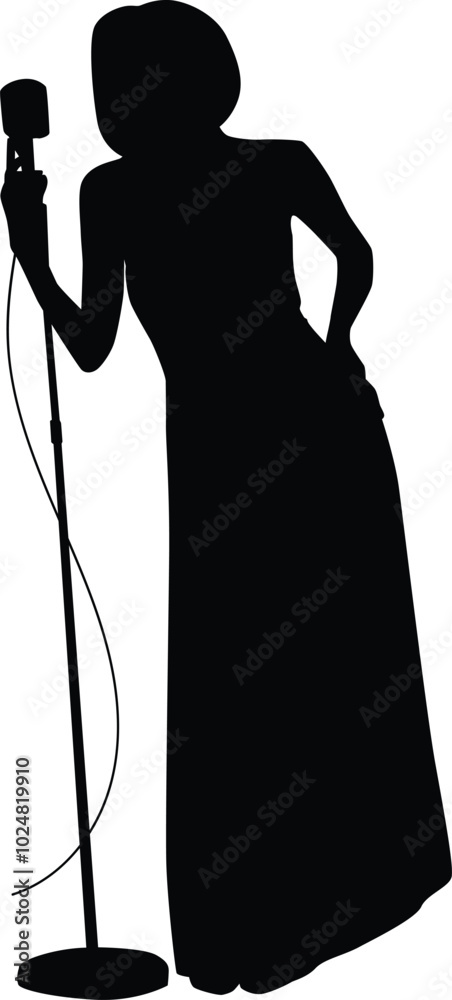 Female singer silhouette illustration. Women sing pose full body in ...