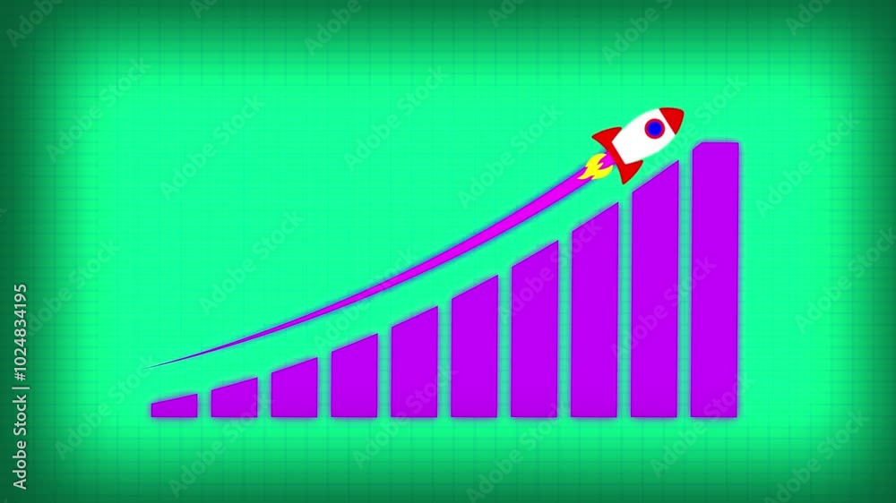 Arrow Rising On Graph With rocket Sale Symbols. purple color Business ...
