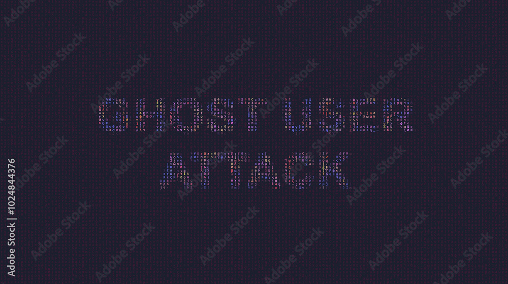 Cybersecurity concept ghost user attack on foreground screen, ASCII style in a code development ...