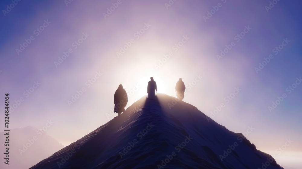 The Transfiguration of Jesus on the mountain, Jesus glowing with divine ...