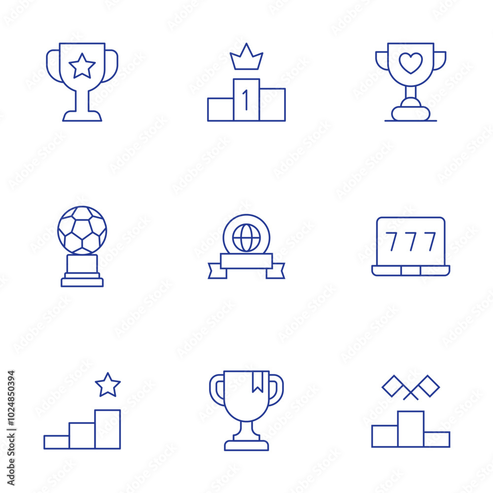 Winner icons set. Thin Line style, editable stroke. medal, podium ...