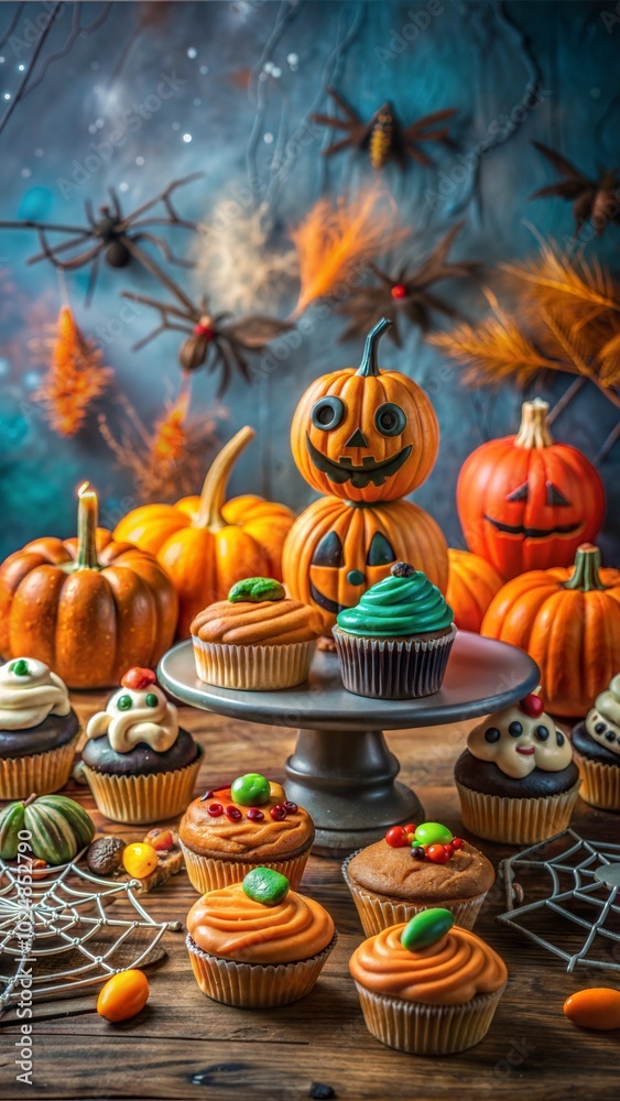 Collection of Halloween sweet candy cupcake cookie lollipop toffee ...