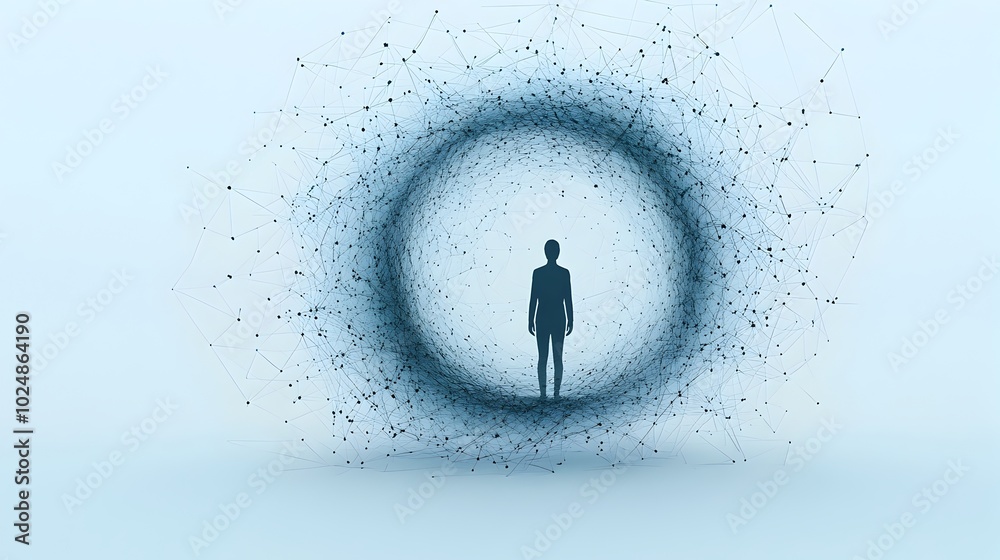 Silhouette of a human figure surrounded by a mesh web of interconnected ...