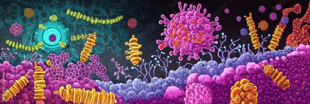Vibrant depiction of cell membranes and transport proteins, showcasing ...