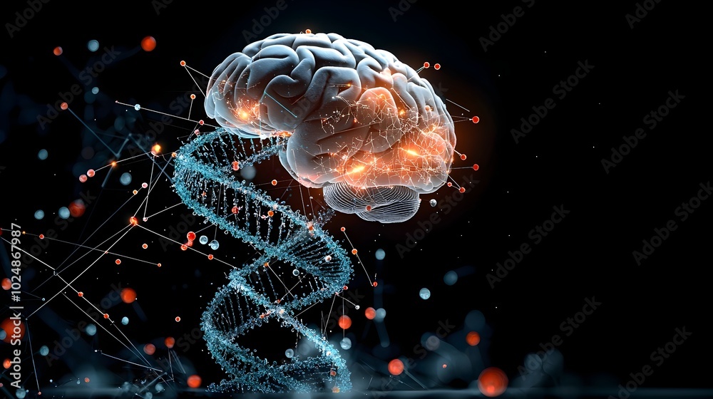 Visualized digital brain model with DNA strands representing the latest ...