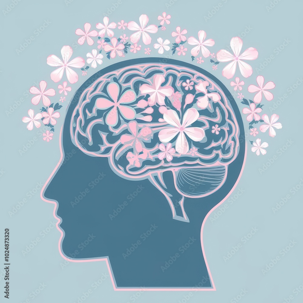brain clipart svg png background with floral art in the Mind, Mental ...
