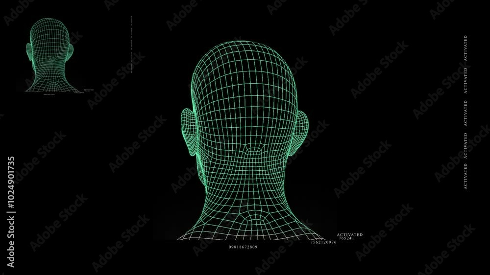 Digital artificial intelligence particle face. 3D bionic pixeled ...