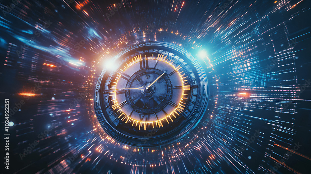Time travel Technology Background with Clock concept and Time Machine ...
