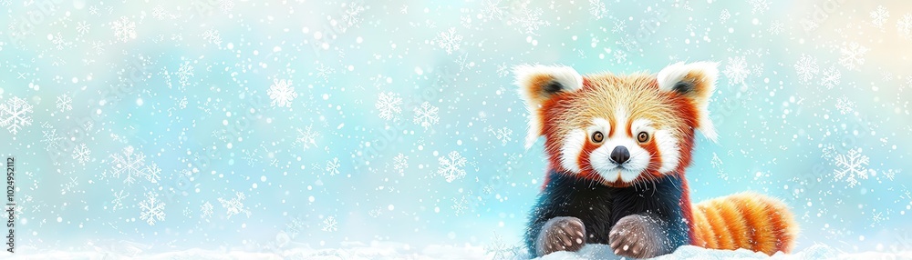 Poster Capture the charm of red pandas frolicking in snowflakes – Wall ...