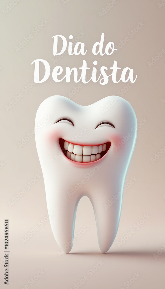 Esta imagem apresenta um dente sorridente em estilo cartoon com ...