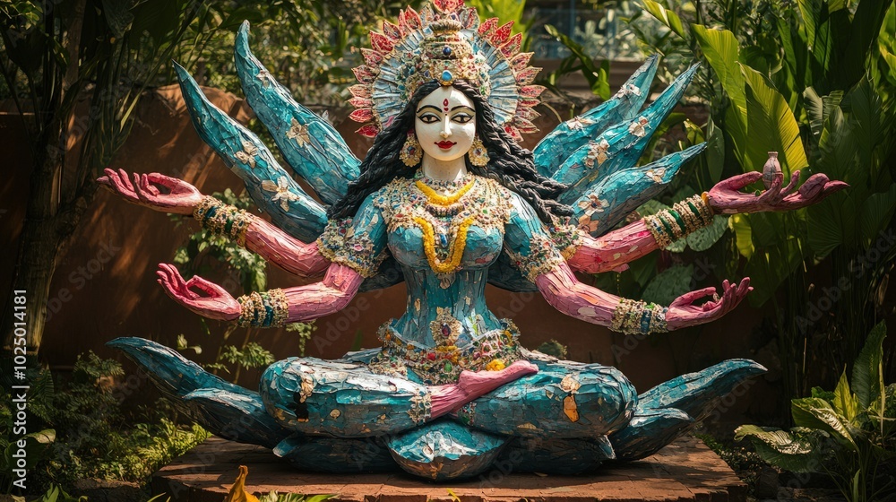 A sustainable idol of Goddess Durga, created using recycled paper mache ...