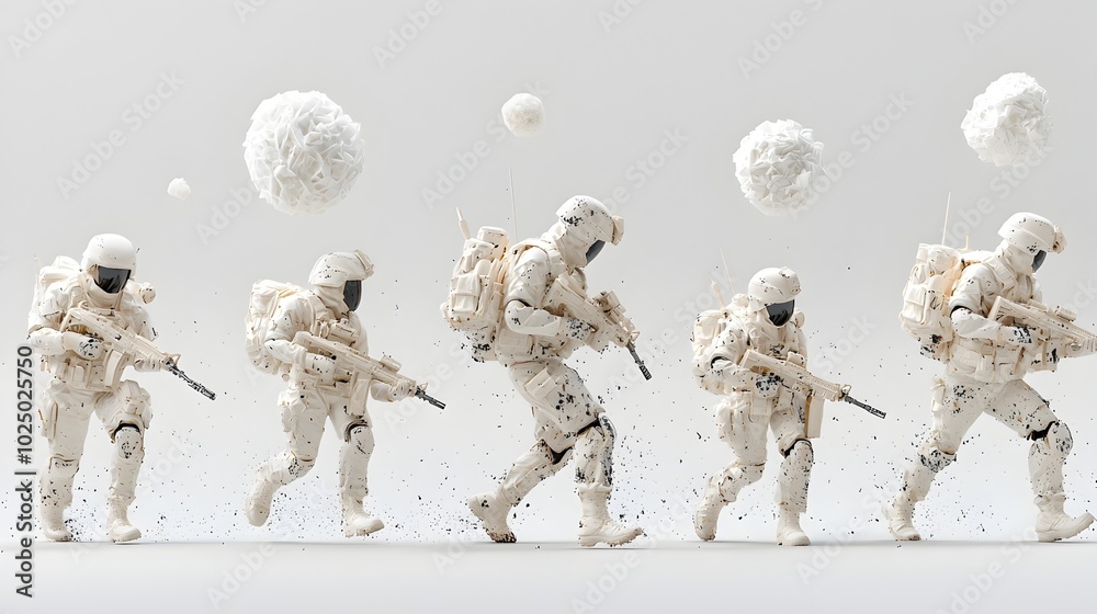 Detailed 3D model of aged scratched toy soldiers in various action ...