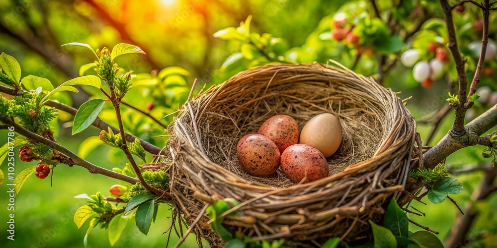 Beautiful Cardinal Bird Nest with Eggs in Springtime Nature Setting ...