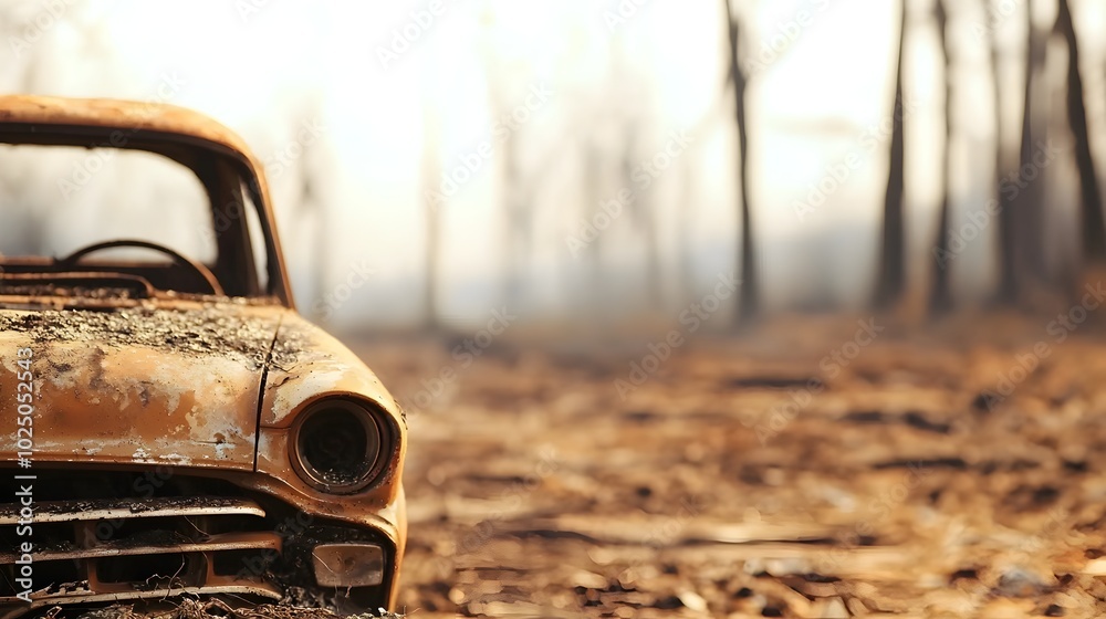 Resilient Nature Fire-Damaged Car Amidst Charred Trees and Emerging New ...