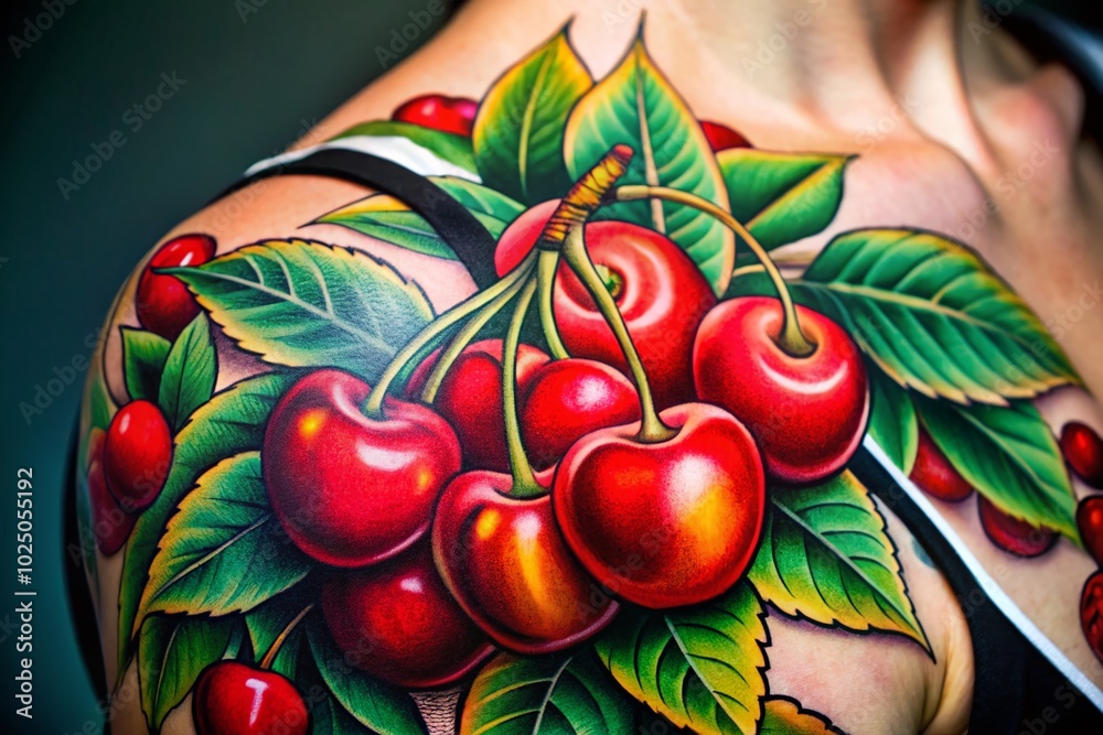 Beautiful Traditional Cherry Tattoo Design for Bold Aesthetic and ...