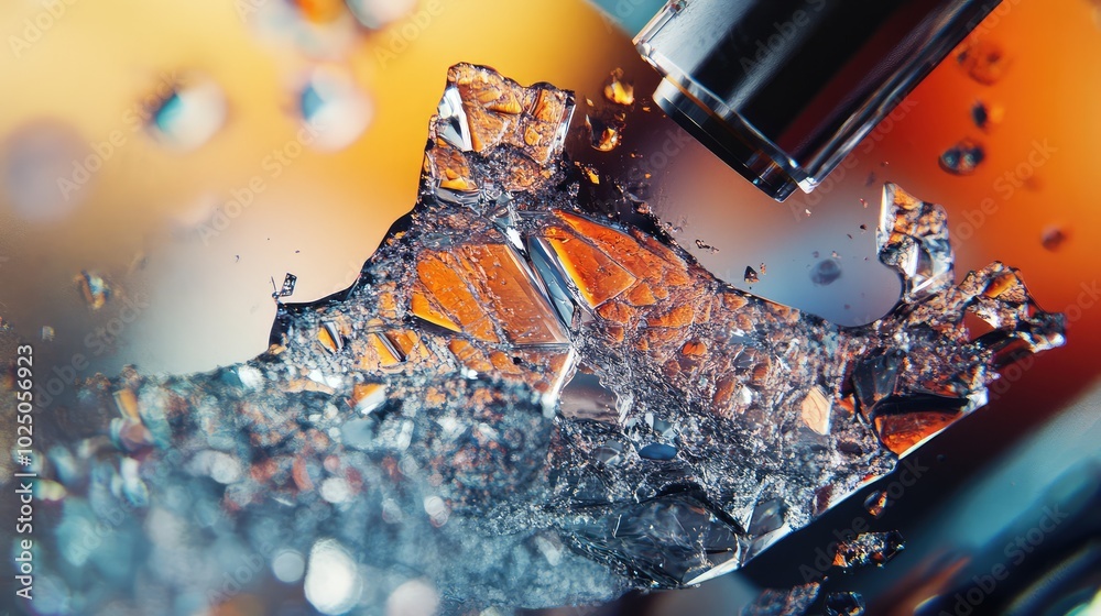 A close-up of a glass fragment under a microscope, highlighting the ...
