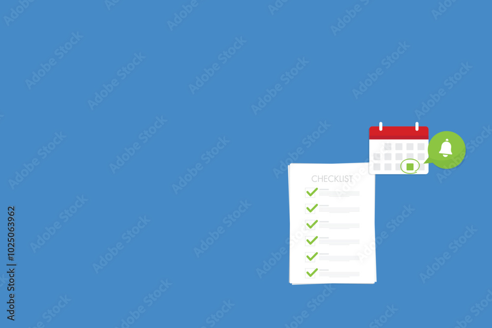 Check list document with a notification and calendar, paper check list ...