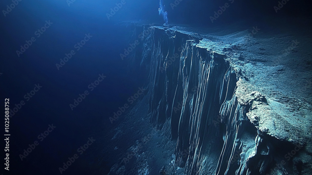 A rare underwater view of the Mariana Trench in the Pacific Ocean, in a ...