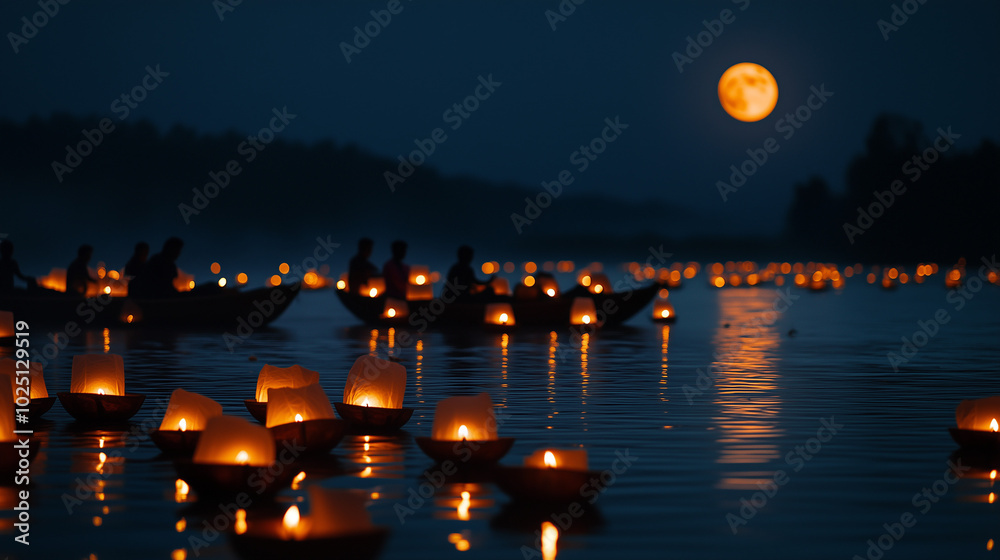 Sharad Purnima, a full moon night in a village in India, women wearing ...