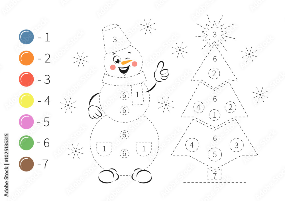 Coloring page with cute Christmas tree for kids. Tracing contours ...