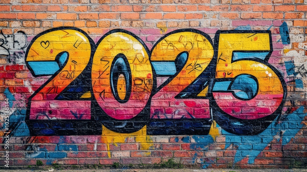 2025 Graffiti: A vibrant and colorful graffiti art piece depicting the ...