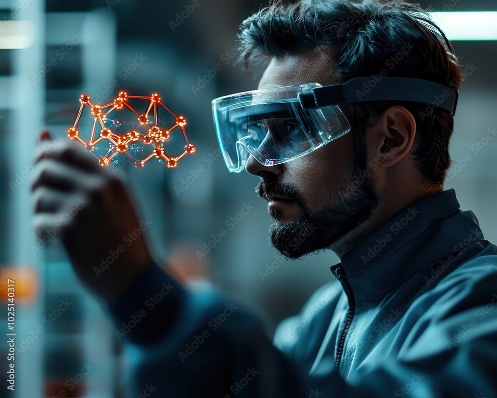 Biotech researcher using augmented reality to interact with molecular ...