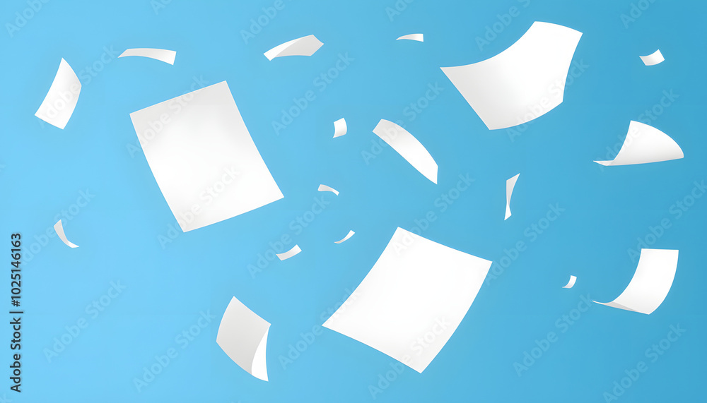 3d white paper sheet flying in air isolated render icon set. Fall ...