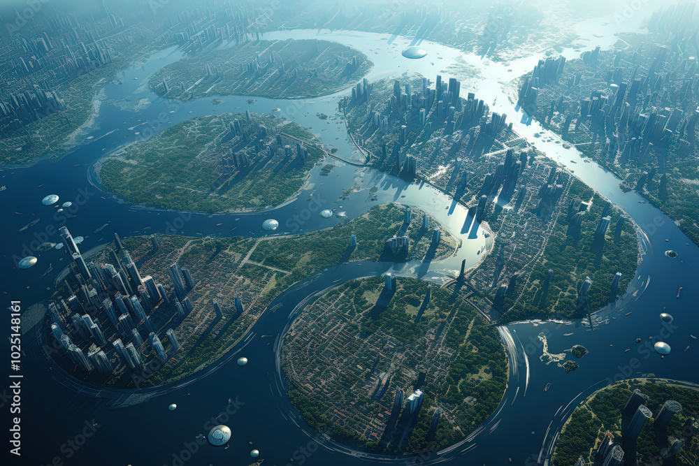 Earth and city space view. Satellite or plane view of the planet. Stock ...