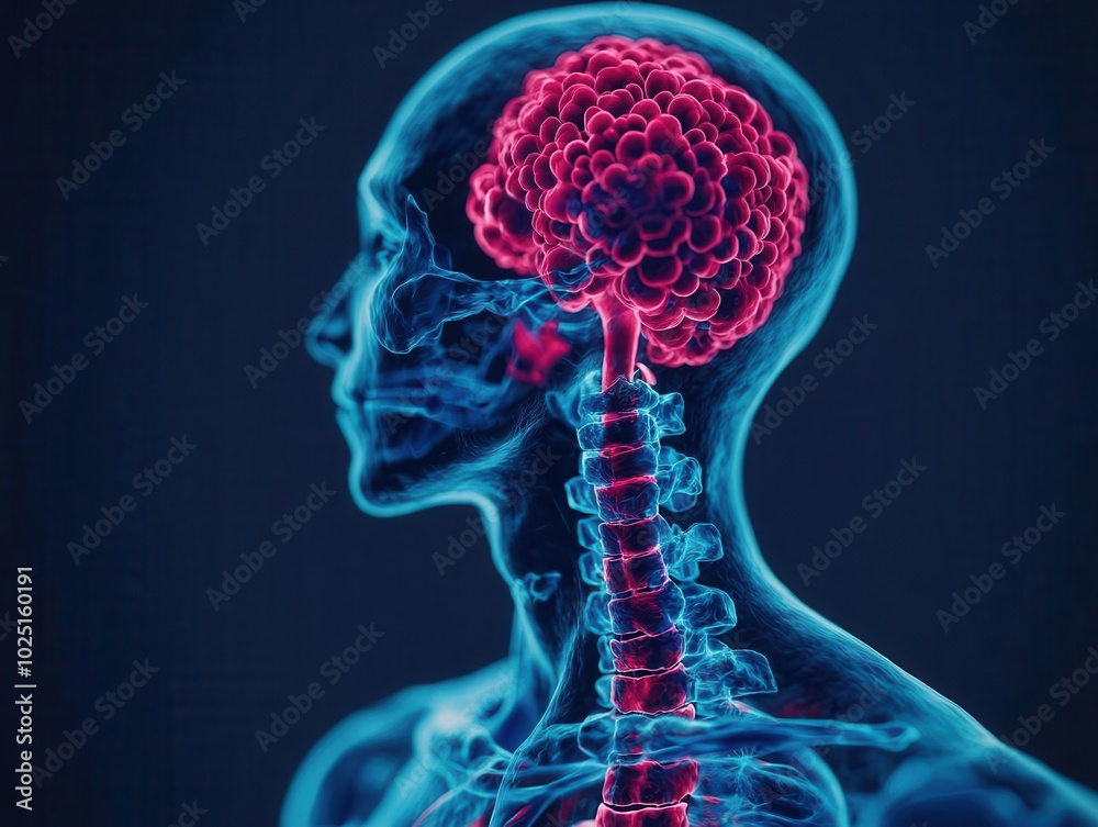 Human lymph node with lymphoma growth, futuristic X-ray effect ...