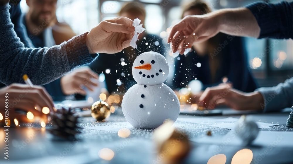 Employees Creating a Playful Snowman in the Office Stock Photo | Adobe ...