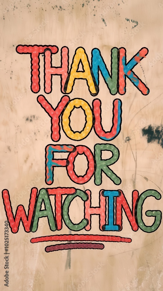 "THANK YOU FOR WATCHING" written in colorful chalk on creased paper or ...