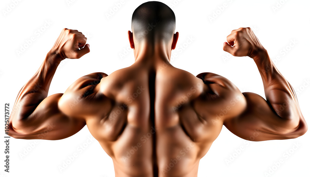 Muscular man highlighting his strong back and well-defined arms in a ...