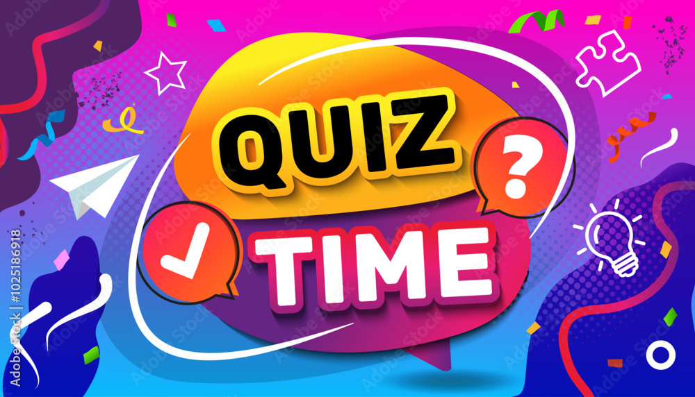 Quiz time label with question mark. Quiz time text effect, font ...