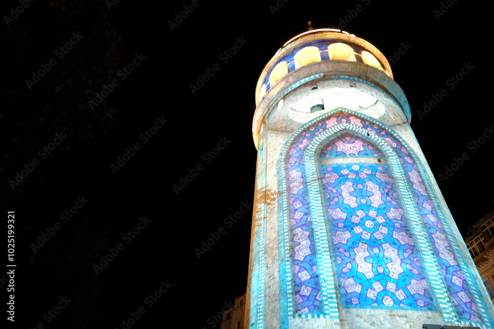 Digital reflection in the historical Galata Tower, an important tourism destination in Istanbul ...
